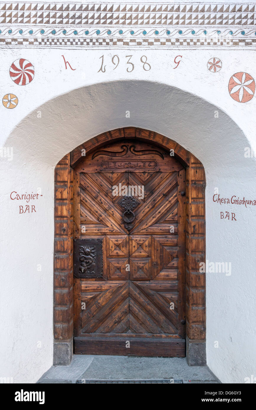Scenic door at the Hotel Chesa Grischuna, Klosters, Switzerland Stock ...