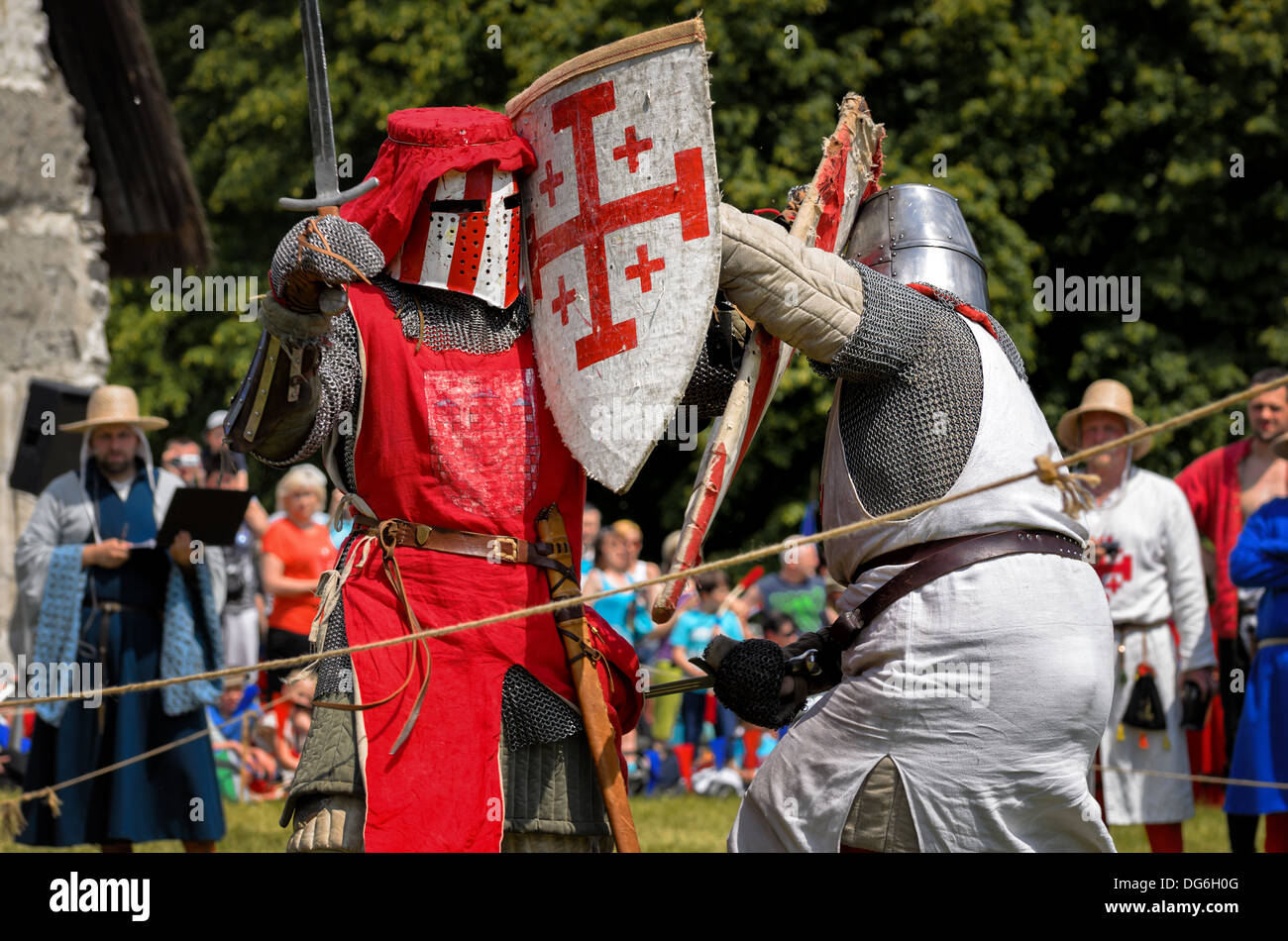 CHORZOW,POLAND, JUNE 9: Fight of medieval knights during a IV ...