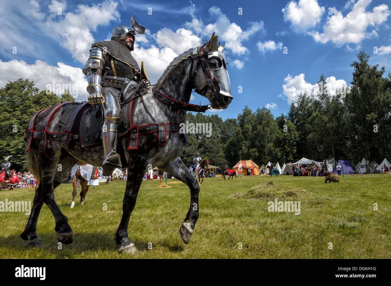 CHORZOW,POLAND, JUNE 9: Medieval knight on horseback during a IV ...