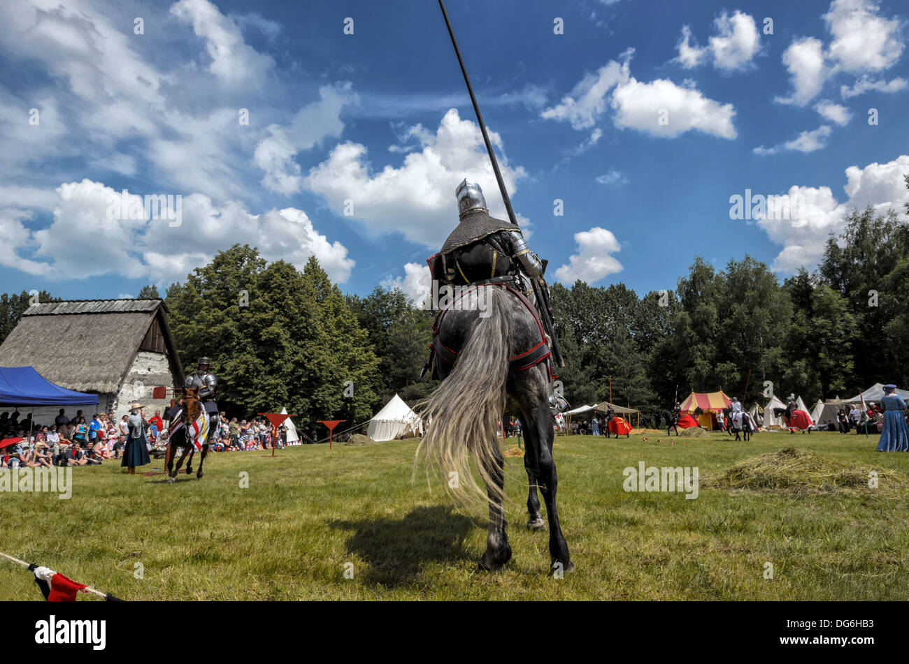 CHORZOW,POLAND, JUNE 9: Medieval knight on horseback during a IV ...