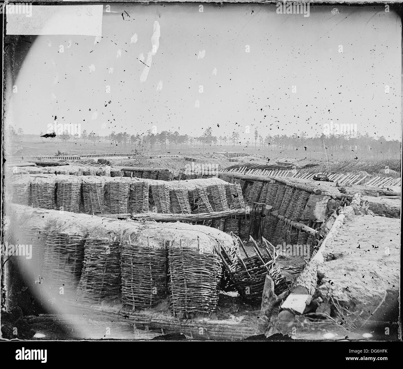A photograph showing bombproof structures, likely used in military ...