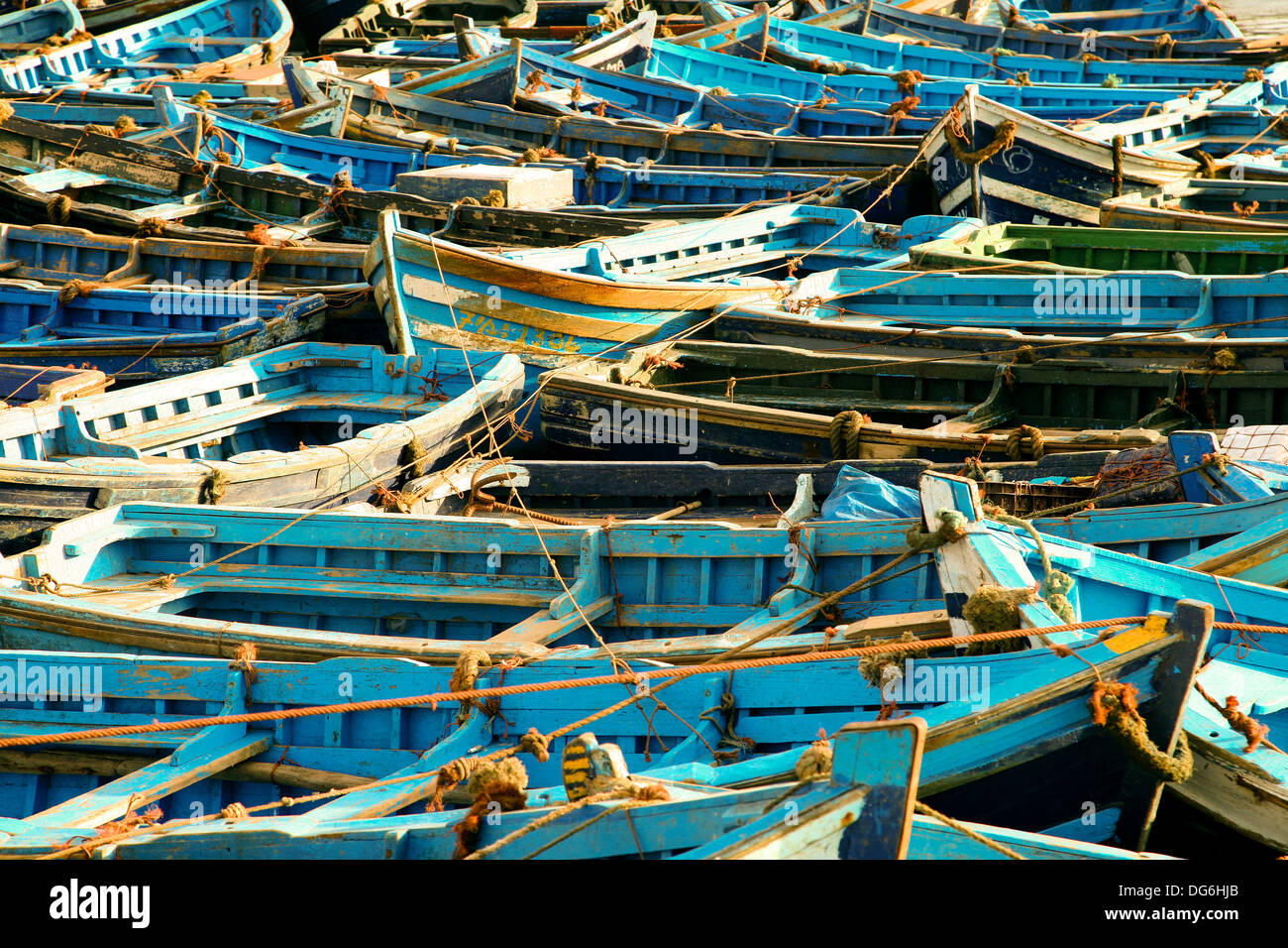 Port of essaouira in Morocco - blue fisher ships Stock Photo - Alamy