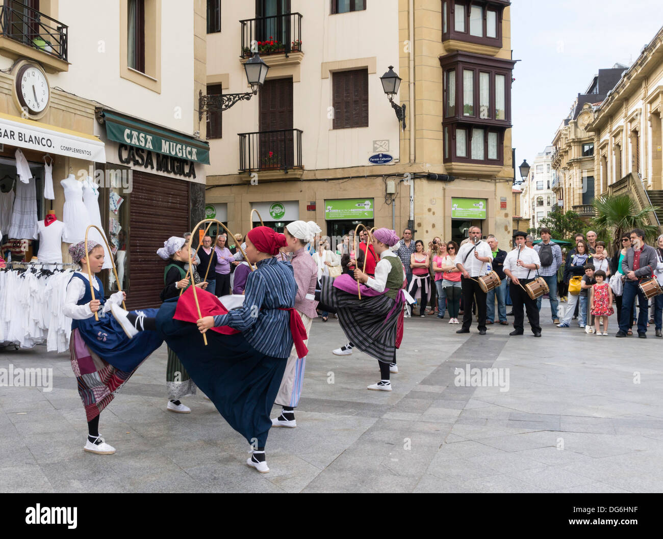 Girls do Basque hoop folk dance in San Sebastian/Donostia, Spain Stock ...