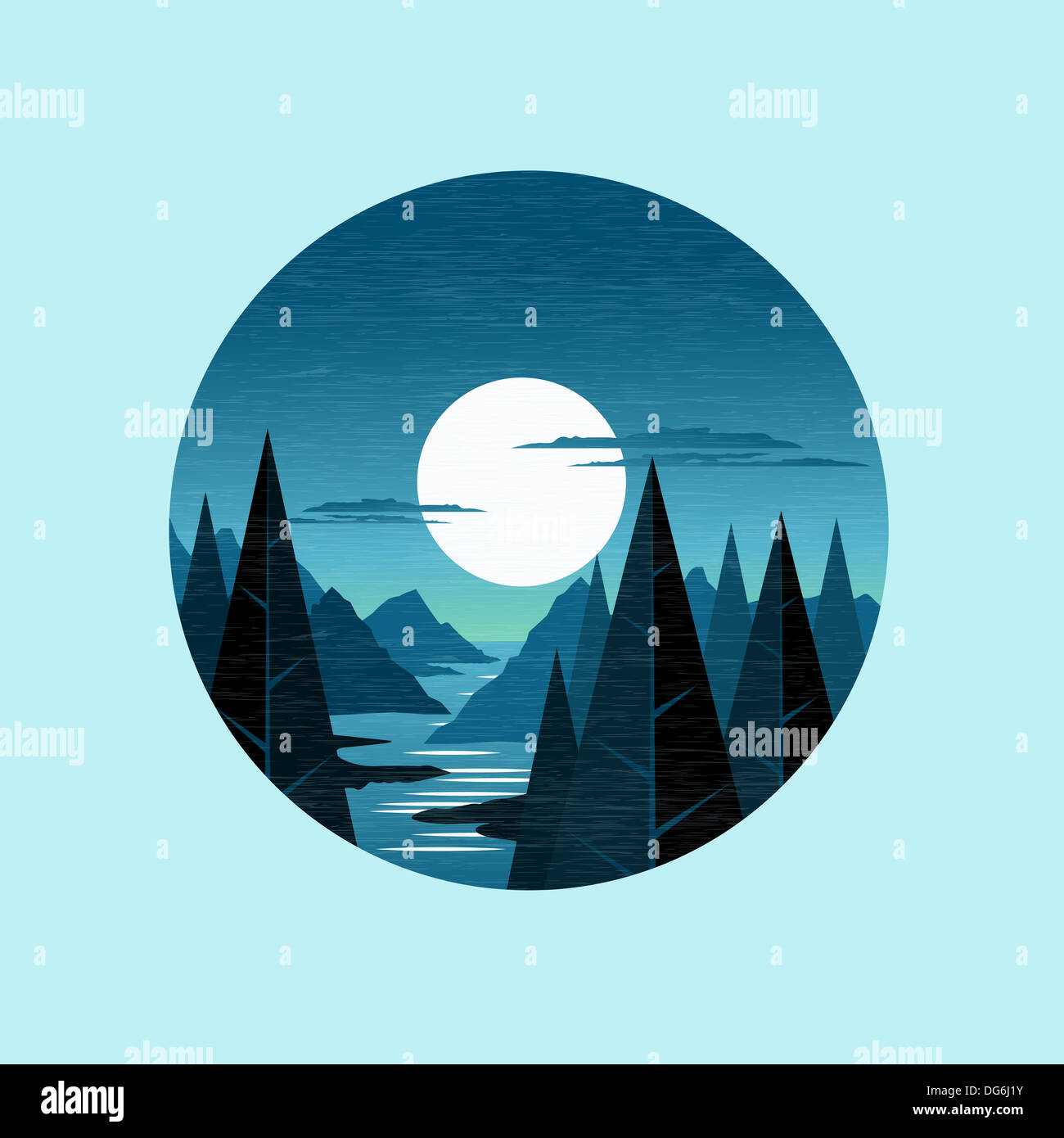 MoonLight Mountains. The moon lighting up a moutain landscape. Vector ...