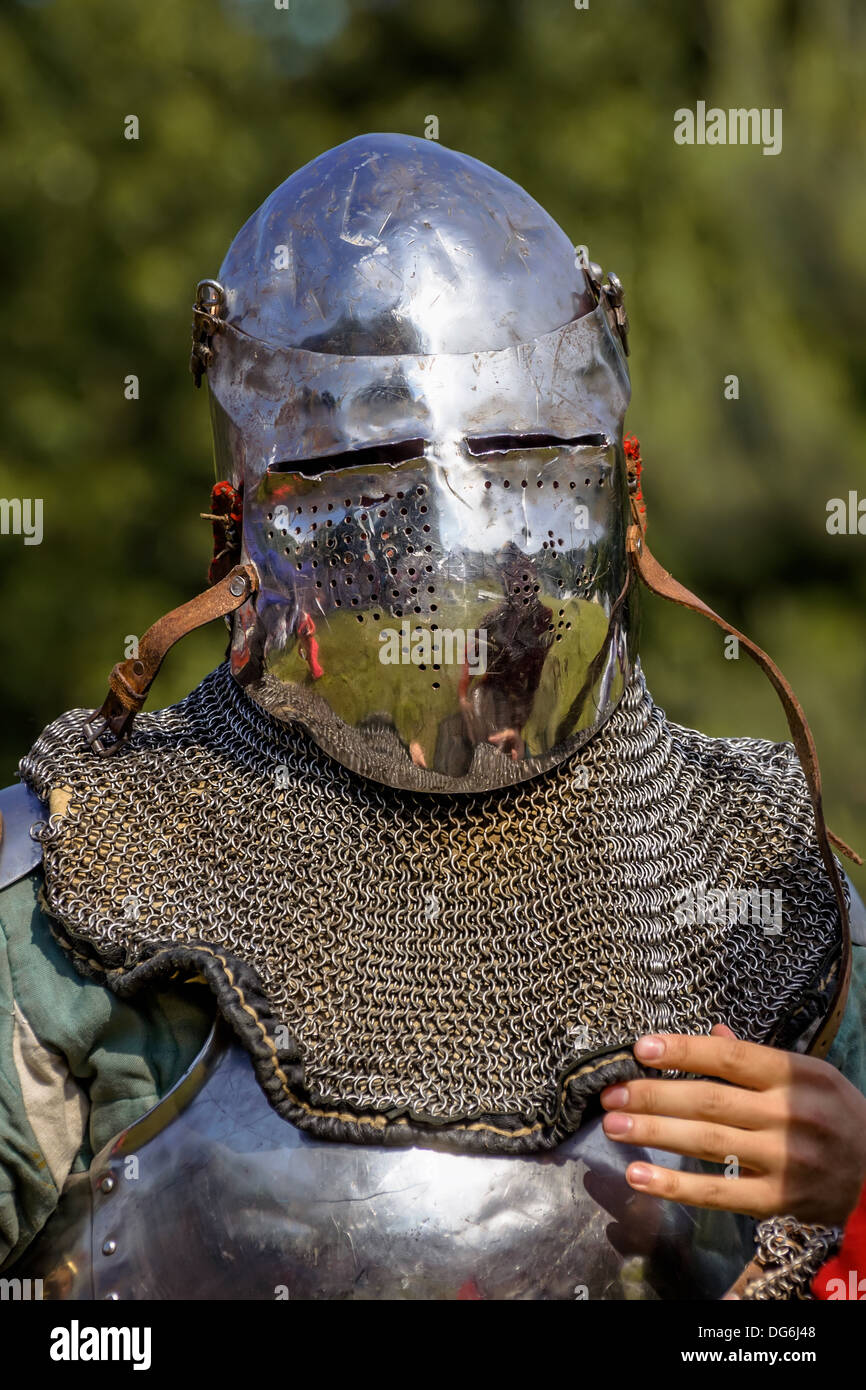 Medieval knight in helmet Stock Photo - Alamy