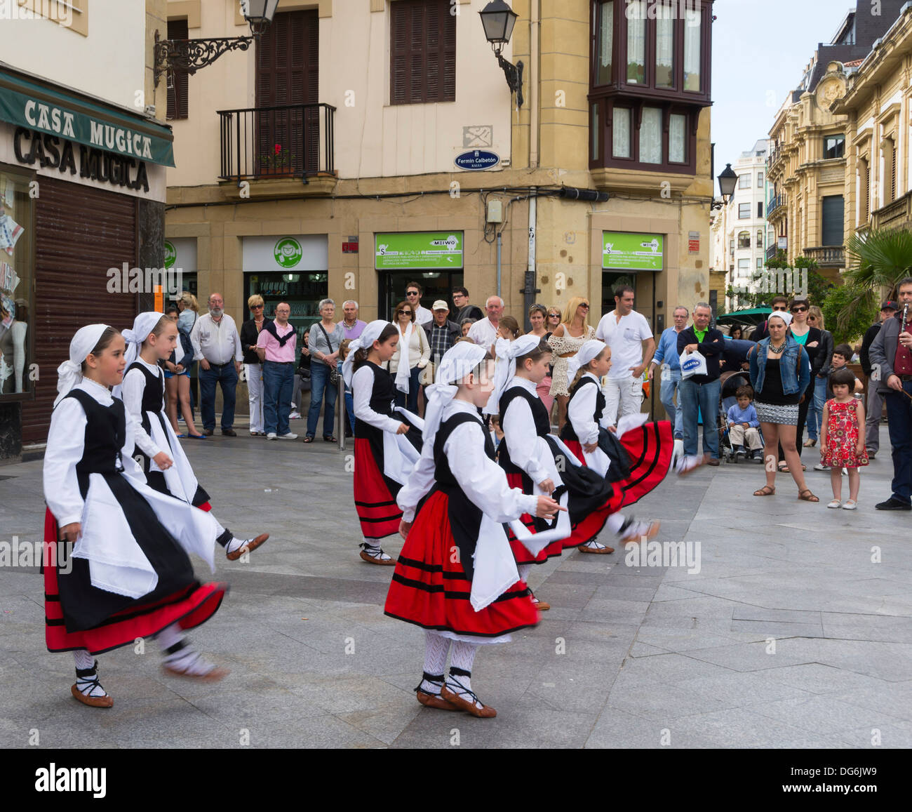 Girls do Basque folk dance in San Sebastian/Donostia, Spain Stock Photo ...
