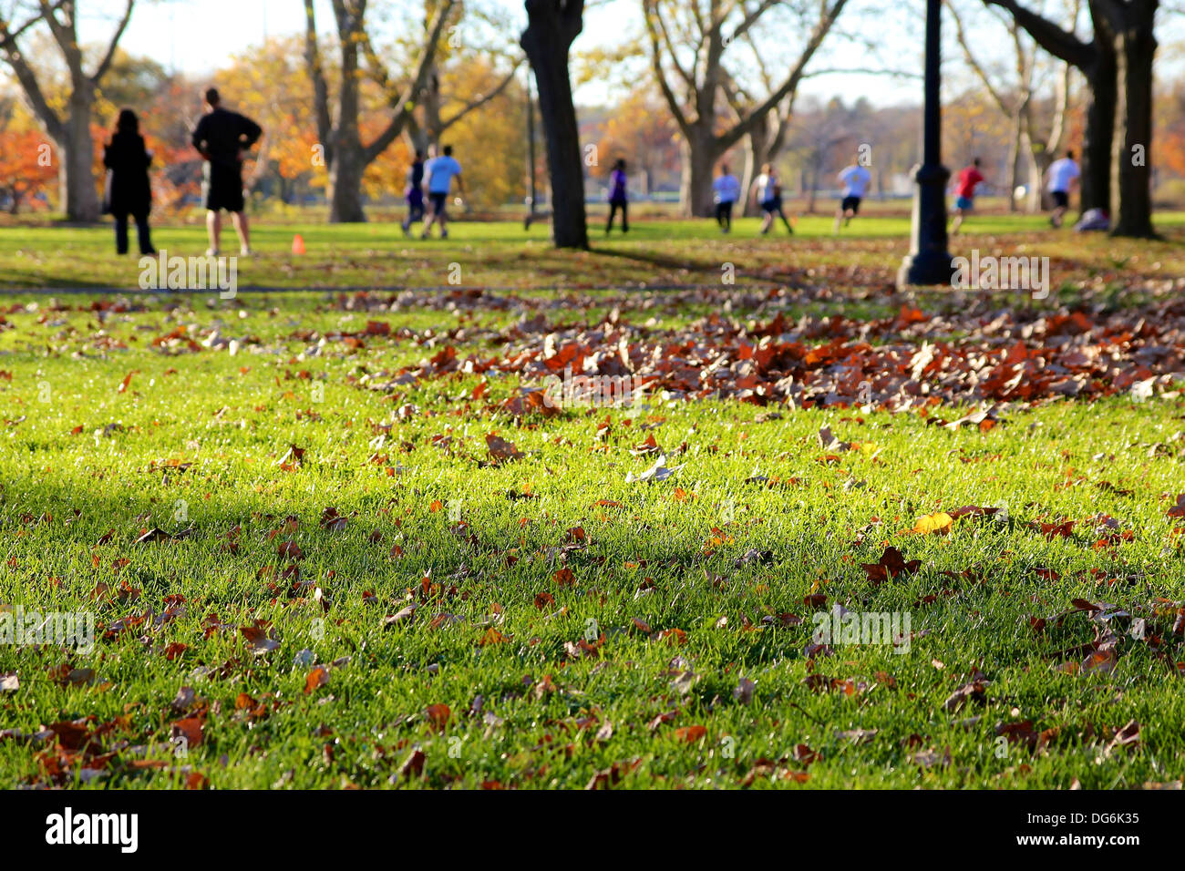 Students playing a pick-up game in JFK park in Cambridge, MA, USA Stock ...