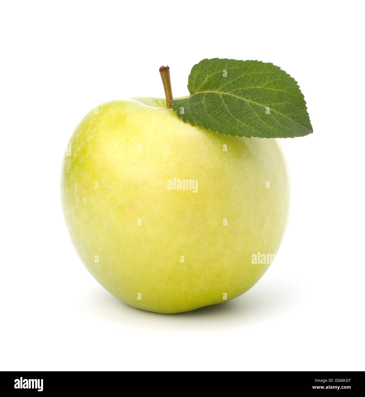 Sweet green apple with leaf isolated on white background Stock Photo ...