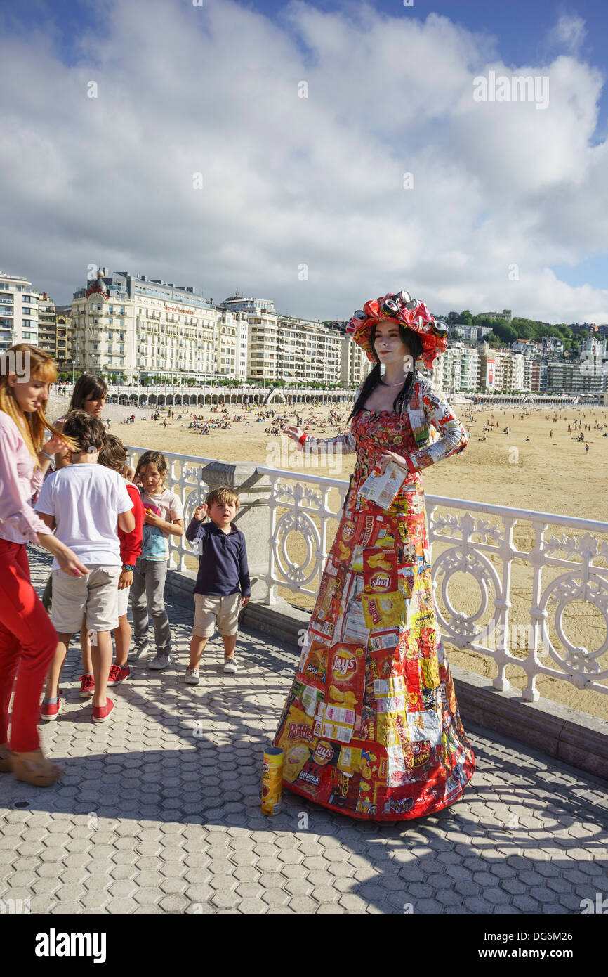 Basque country, Euskadi - San Sebastian. Human statue dressed in bottle ...