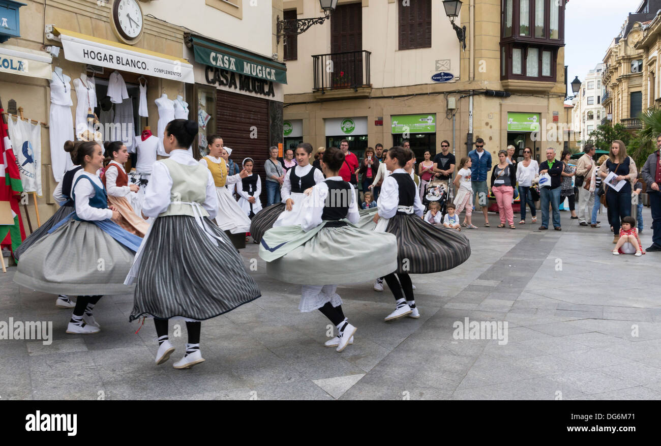 Girls do Basque folk dance in San Sebastian/Donostia, Spain Stock Photo ...