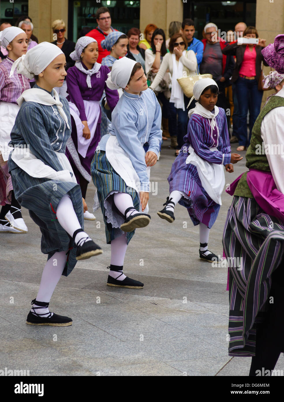 Girls do Basque folk dance in San Sebastian/Donostia, Spain Stock Photo ...