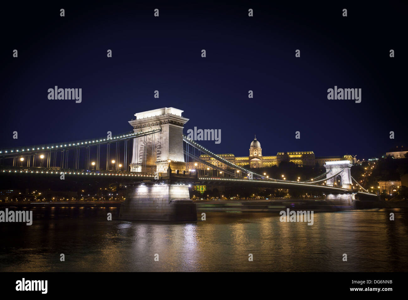 Chain Bridge over Danube river and Budapest Castle, Hungary Stock Photo ...