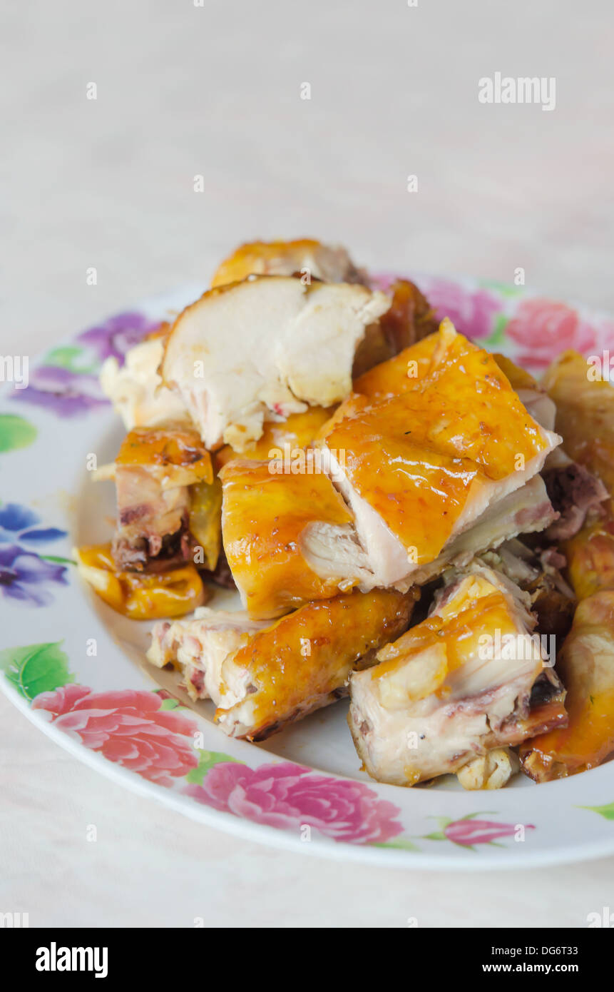 close up asian style grilled chicken on dish Stock Photo - Alamy