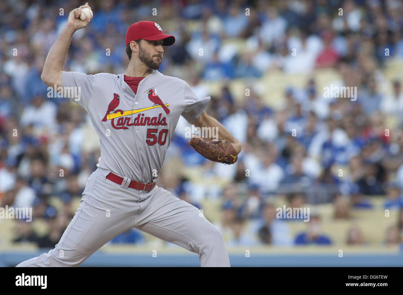 Los Angeles, CALIFORNIA, USA. 14th Oct, 2013. Pitcher Adam Wainwright ...