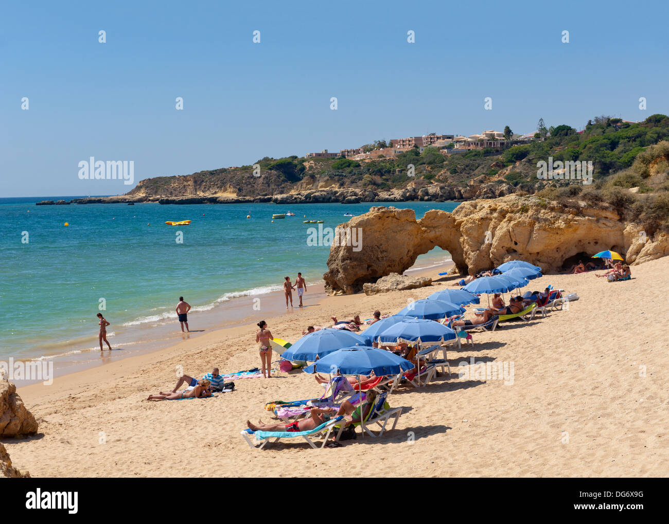Portugal, the Algarve, Albufeira, Praia da Oura beach in summer Stock ...