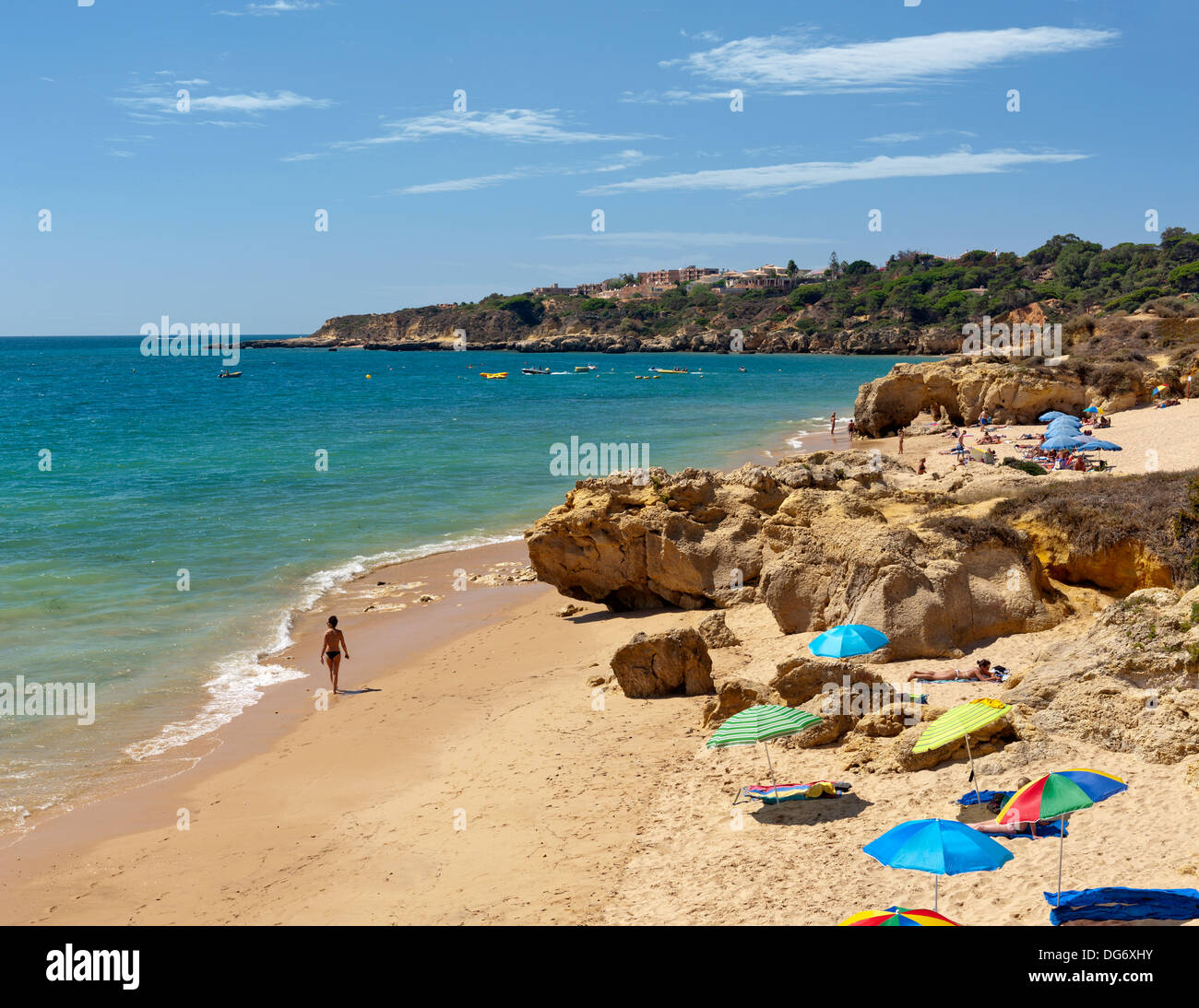 Portugal, the Algarve, Albufeira, Praia da Oura beach in summer Stock ...