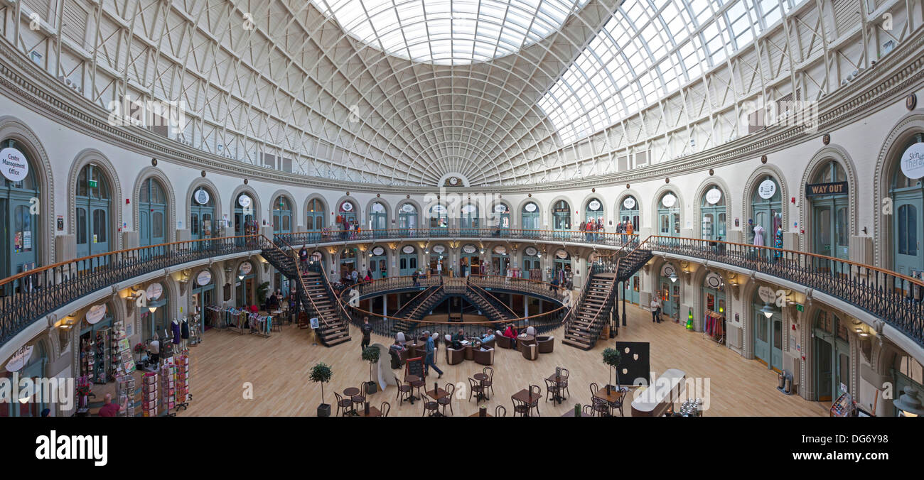 Panoramic interior view of the Leeds Corn Exchange Stock Photo - Alamy