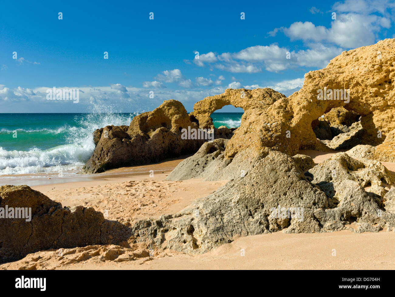 Portugal, the Algarve, rock formations, Praia da Galé, Albufeira Stock ...