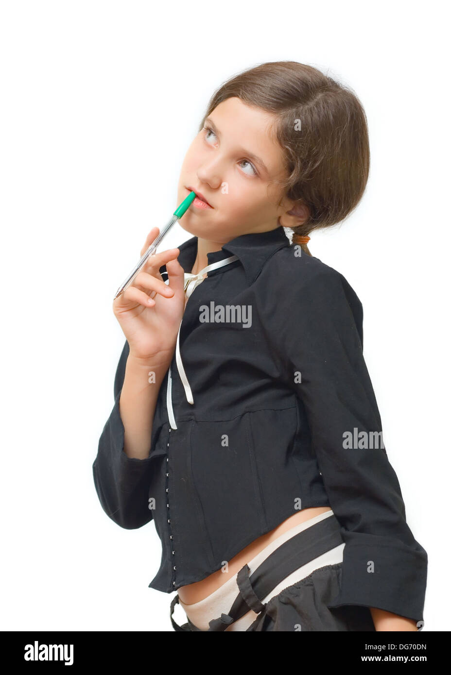 Student teen girl with pen isolated on white Stock Photo - Alamy