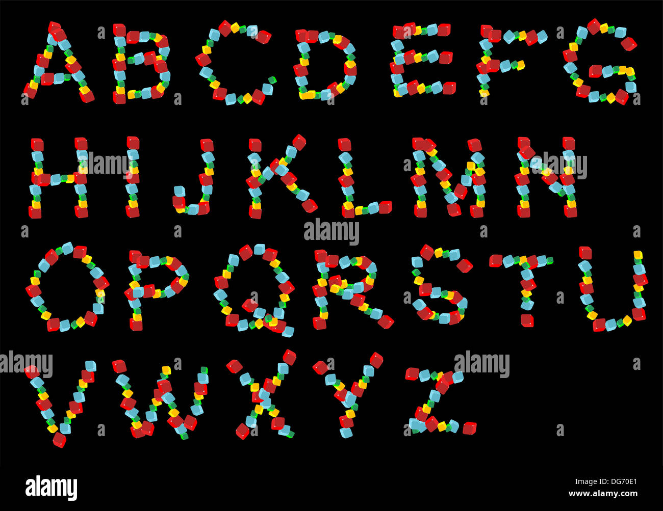 alphabet of cubes isolated on a black background Stock Photo - Alamy