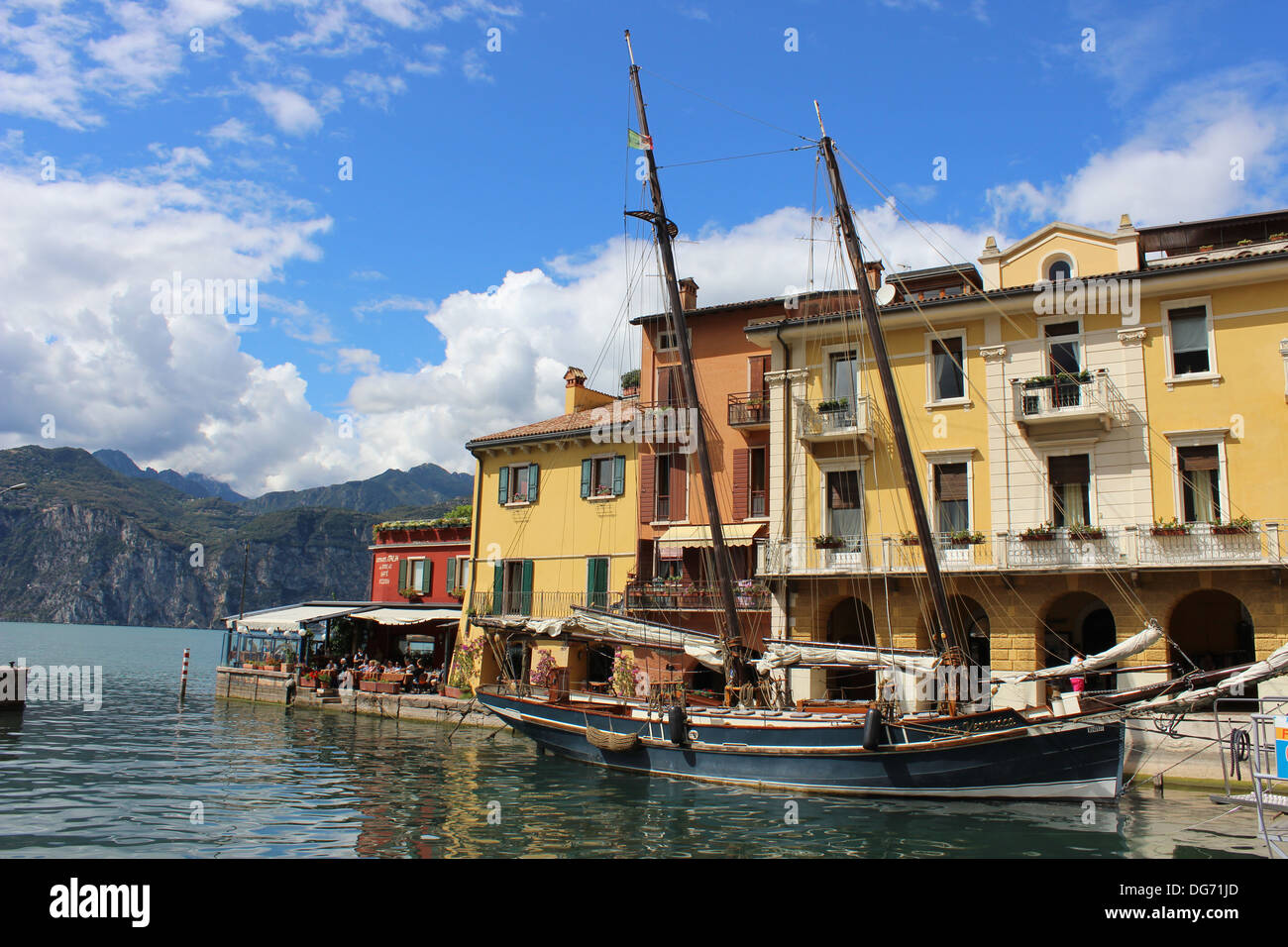 Sailboat Siora Veronica in the harbor at Malcesine on Lake Garda ...
