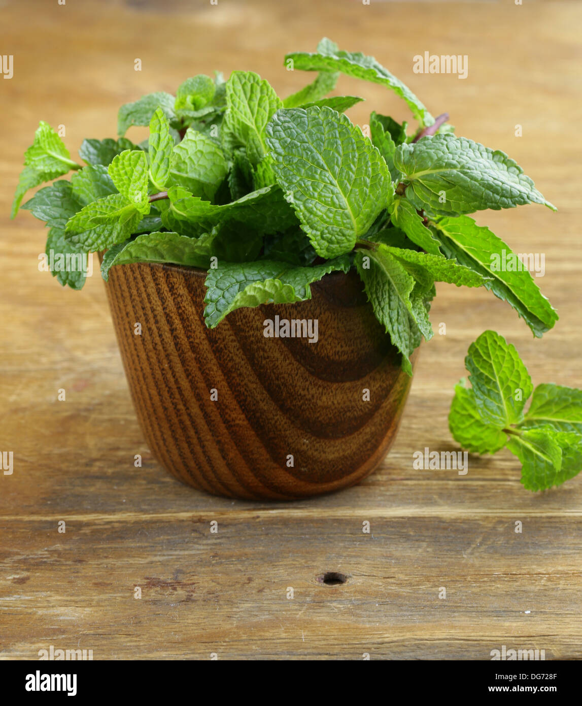bunch of fresh green mint on wooden cutting board Stock Photo - Alamy
