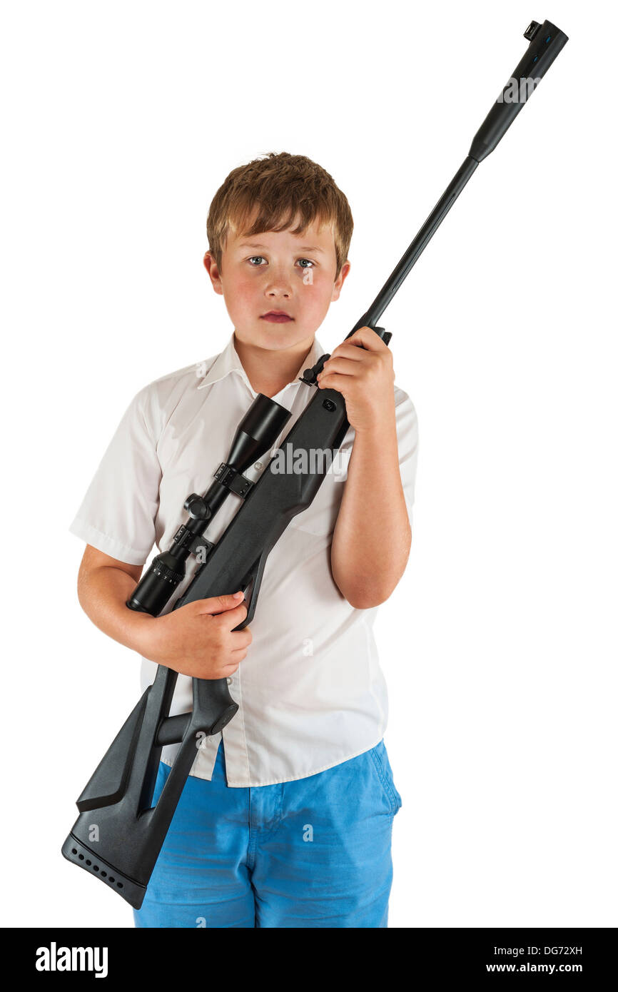 A boy of 10 with his air rifle with telescopic sights Stock Photo - Alamy