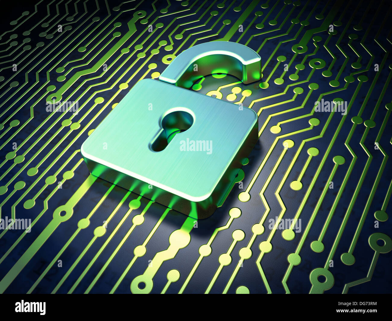 Data concept: Opened Padlock on circuit board background Stock Photo ...
