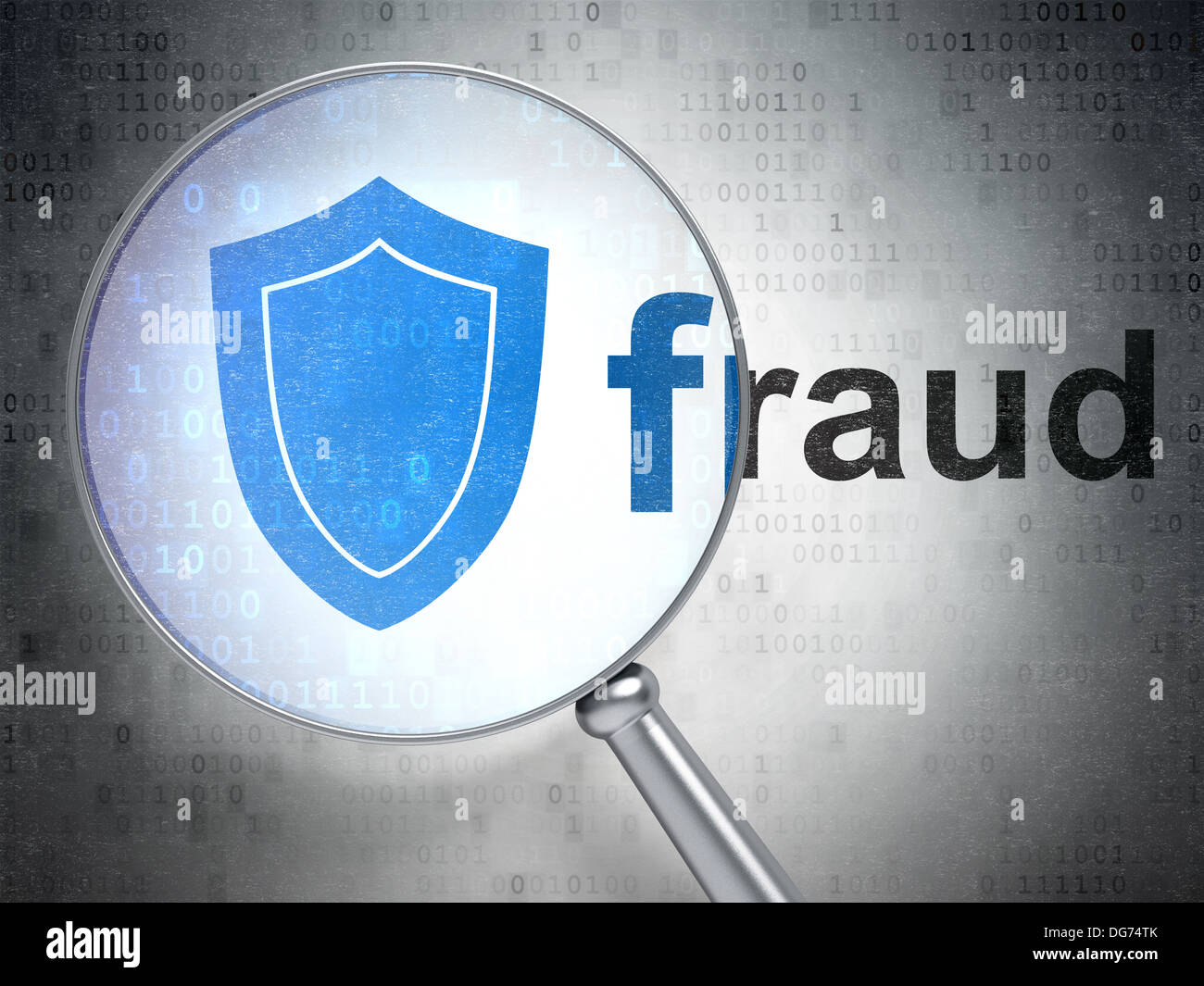 Protection concept: Shield and Fraud with optical glass Stock Photo - Alamy