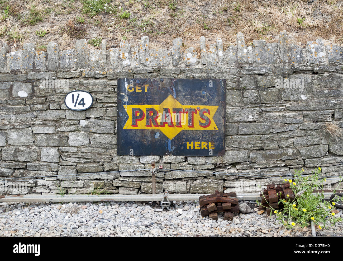 Old authentic advertising board on railway platform for Pratt's Stock ...