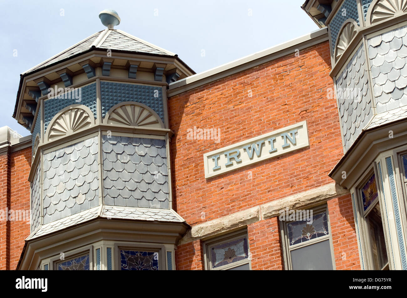 Renovated Victorian building with signage Irwin Block on the facade, on ...