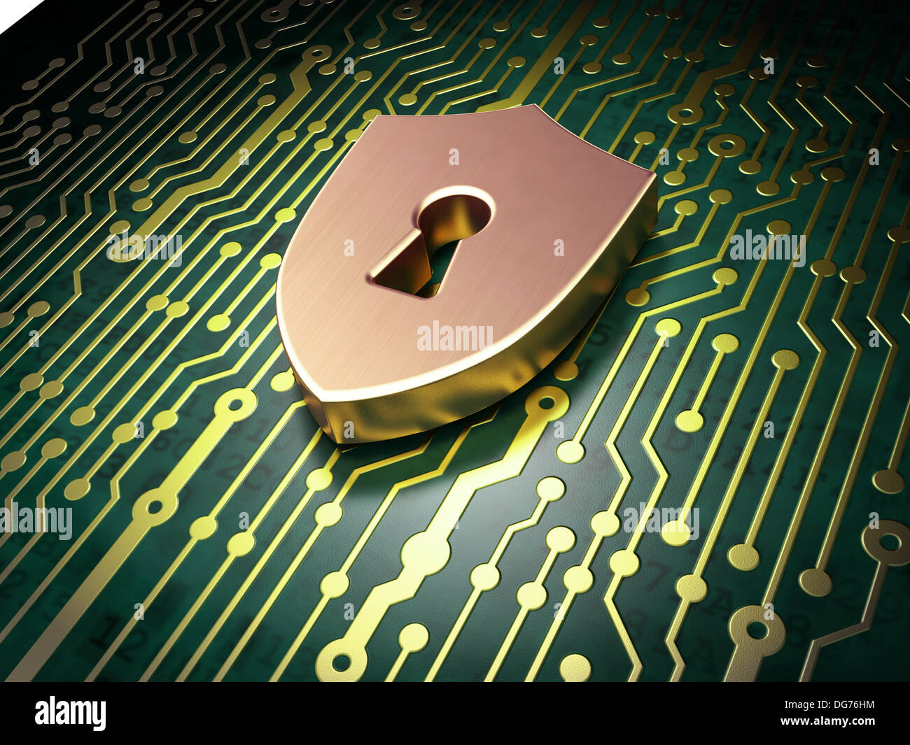 Protection concept: Shield With Keyhole on circuit board backgro Stock ...