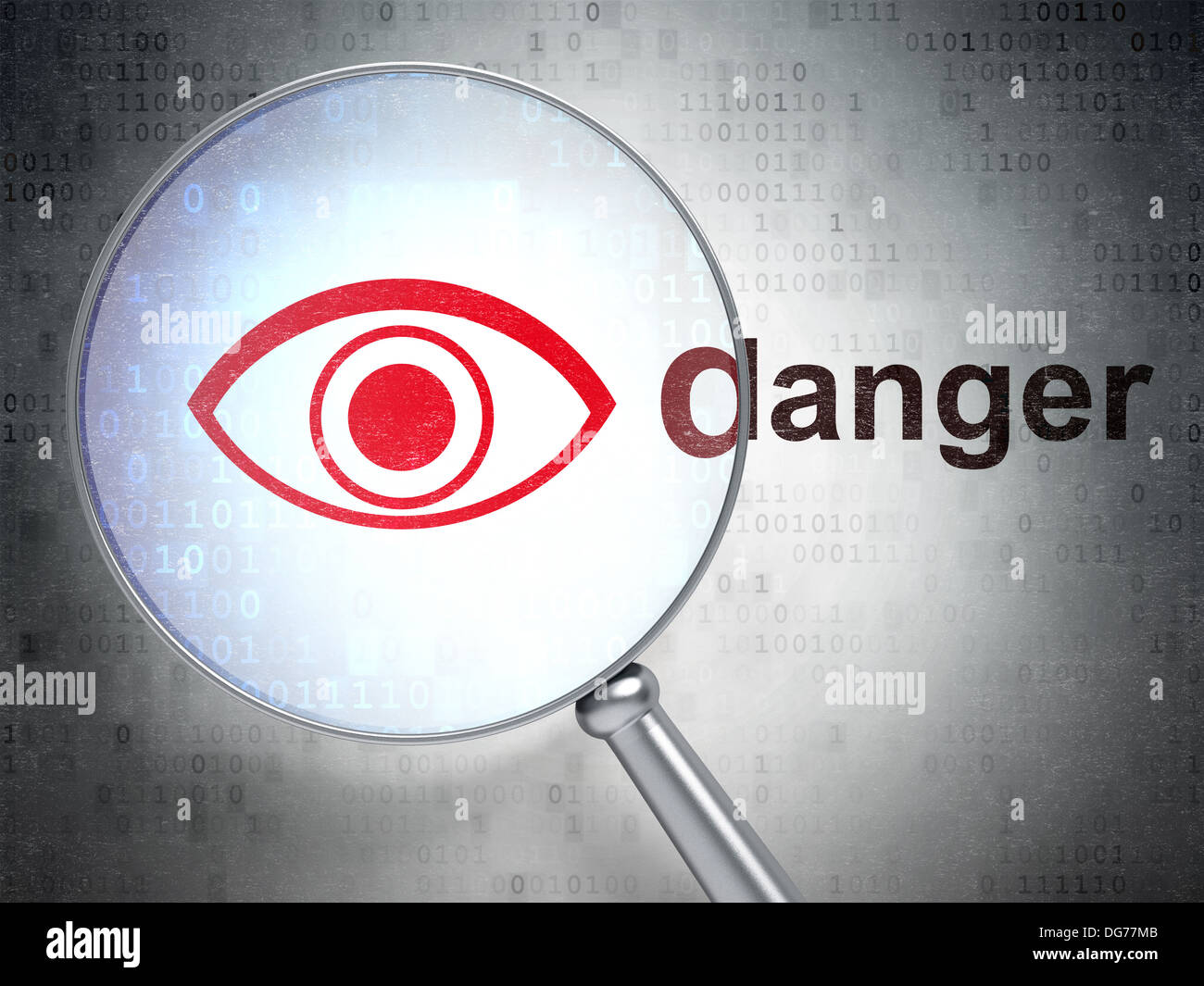 Protection concept: Eye and Danger with optical glass Stock Photo - Alamy