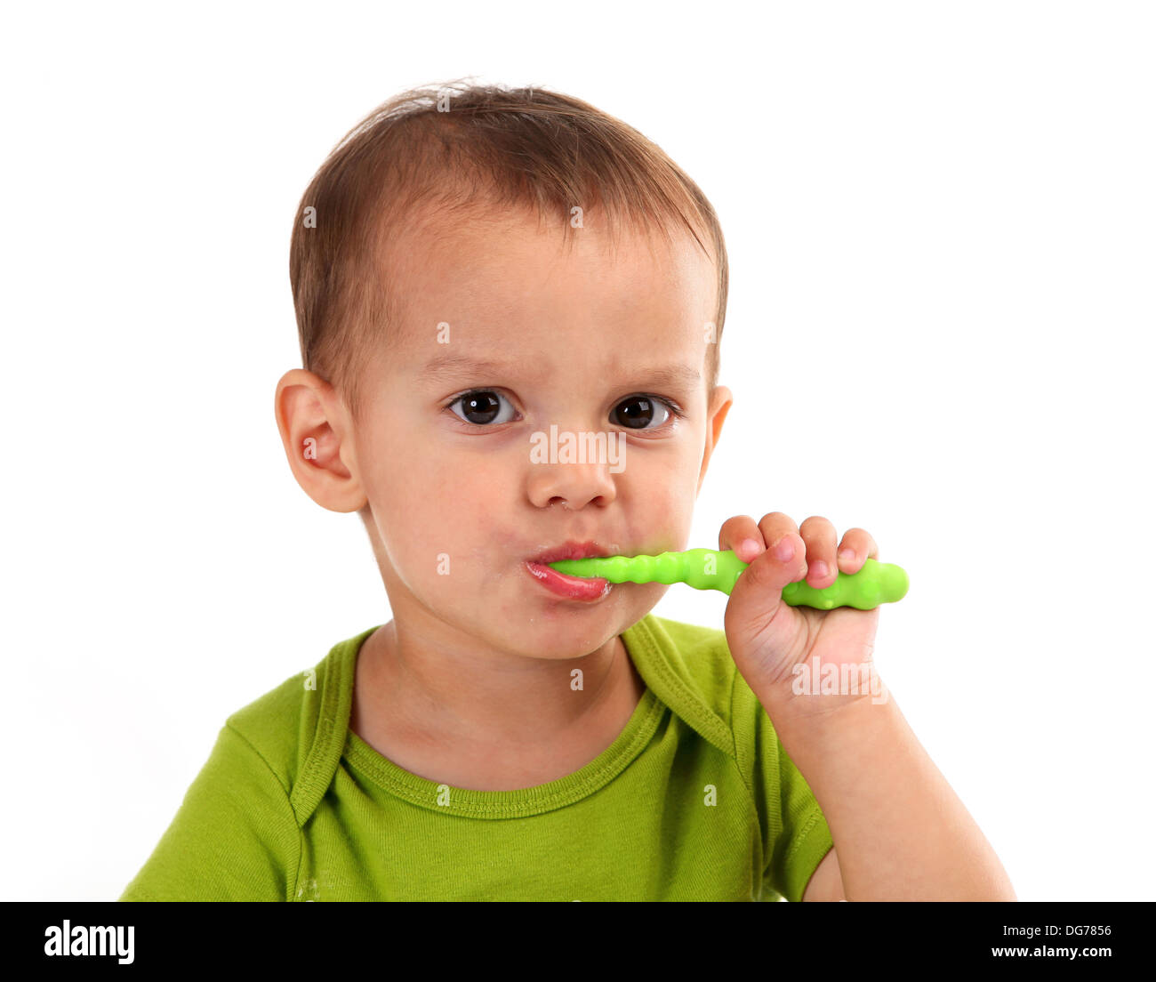Cute little boy brushing teeth, isolated on white background Stock ...