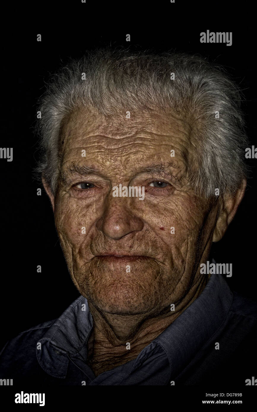 Old man with a grey hair portrait in grudge style Stock Photo - Alamy