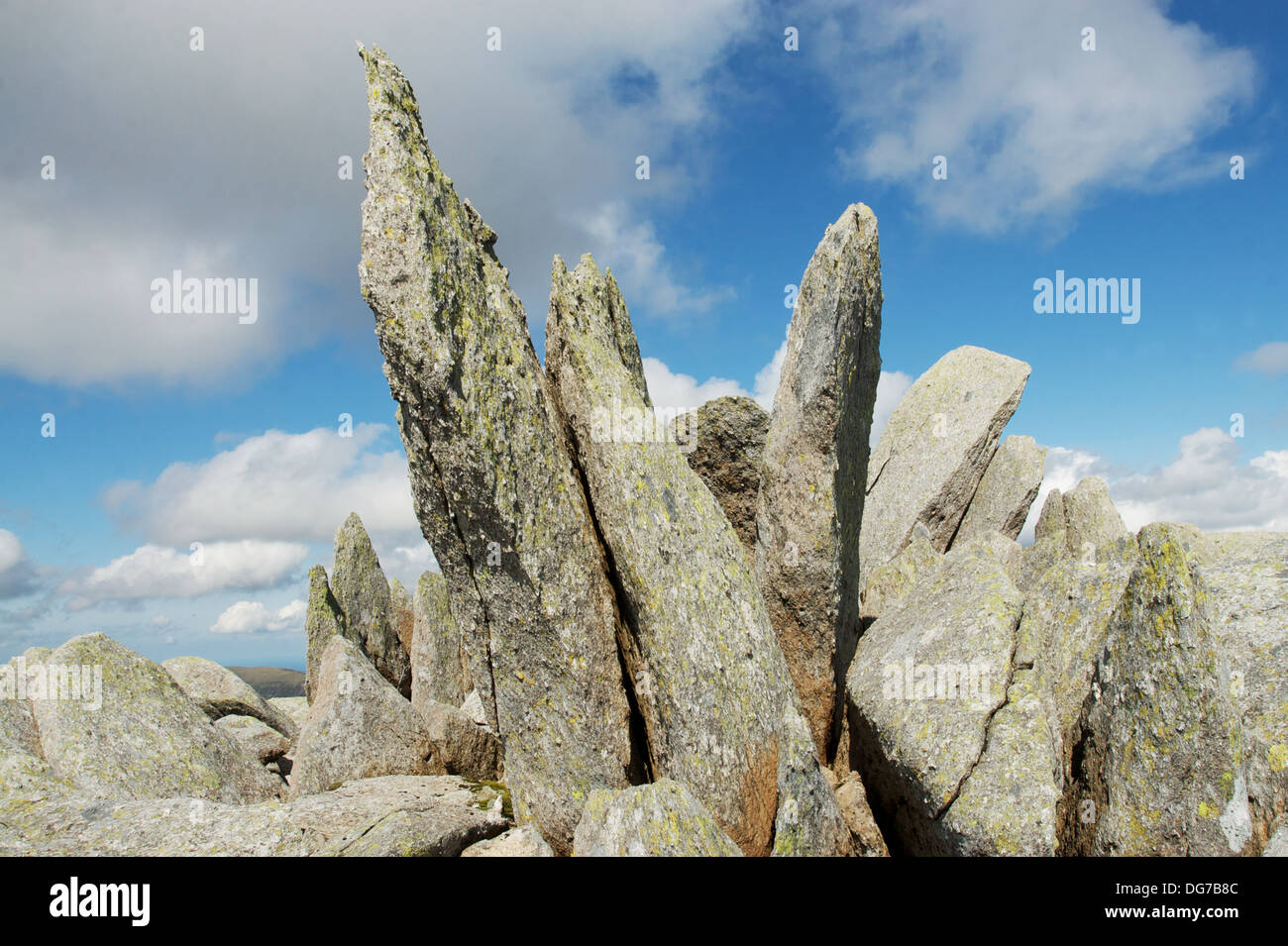 A rocky outcrop on the summit of the mountain Glyder Fawr, Snodonia ...