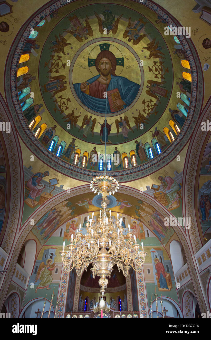 Religious painting on the ceiling of a orthodox church and a massive ...