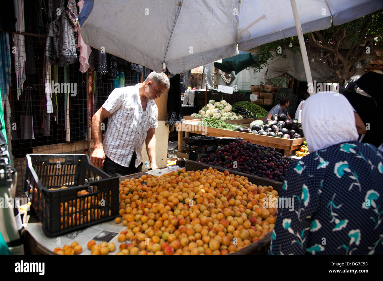 Fruit and vegetable market outside Shatila refugee camp in Beirut. A ...