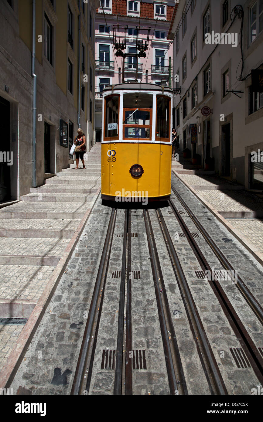 The Bica Funicular (Elevador da Bica) in Lisbon, Portugal Stock Photo ...