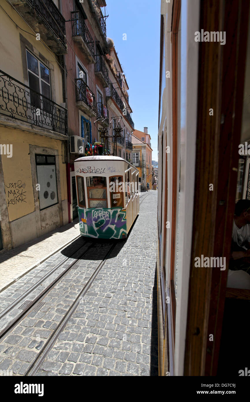 The Bica Funicular (Elevador da Bica) in Lisbon, Portugal Stock Photo ...