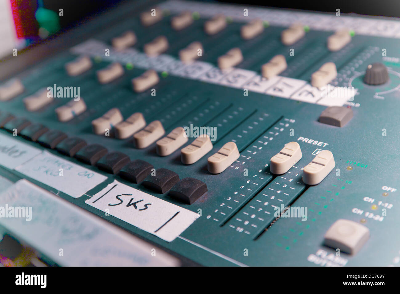 Faders on a lighting control desk Stock Photo - Alamy