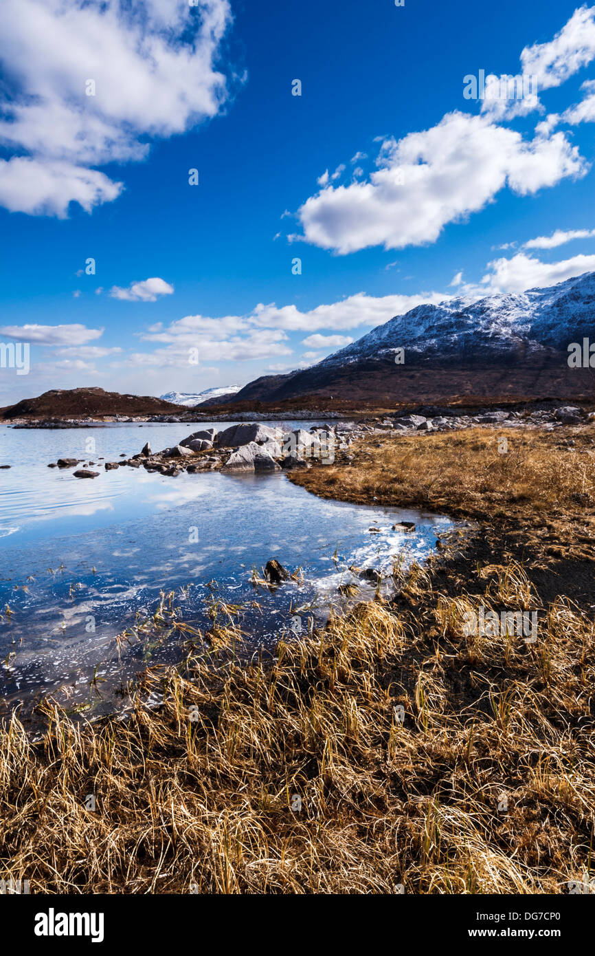A stunning day at Loch Cluanie, with ice still Prominent at the waters ...