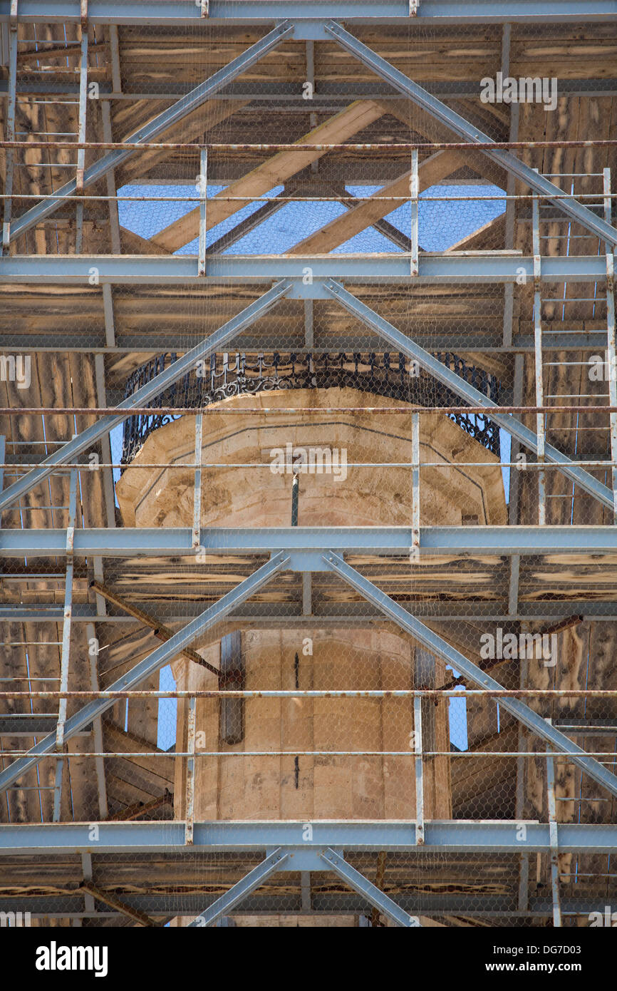 Metallic structure around an ancient column in Rethymnon, a very ...