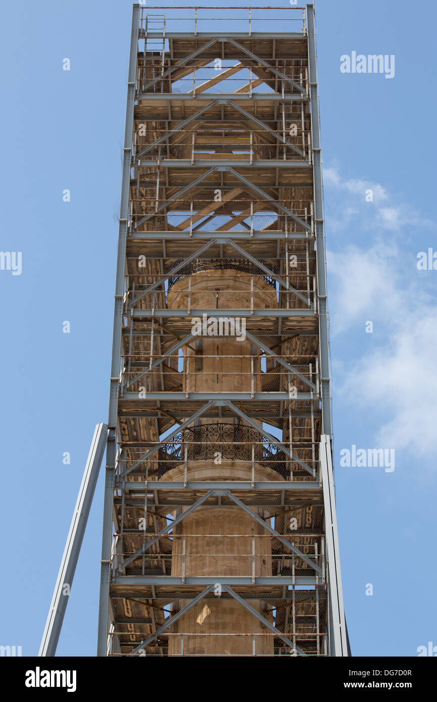 Metallic structure around an ancient column in Rethymnon, a very ...