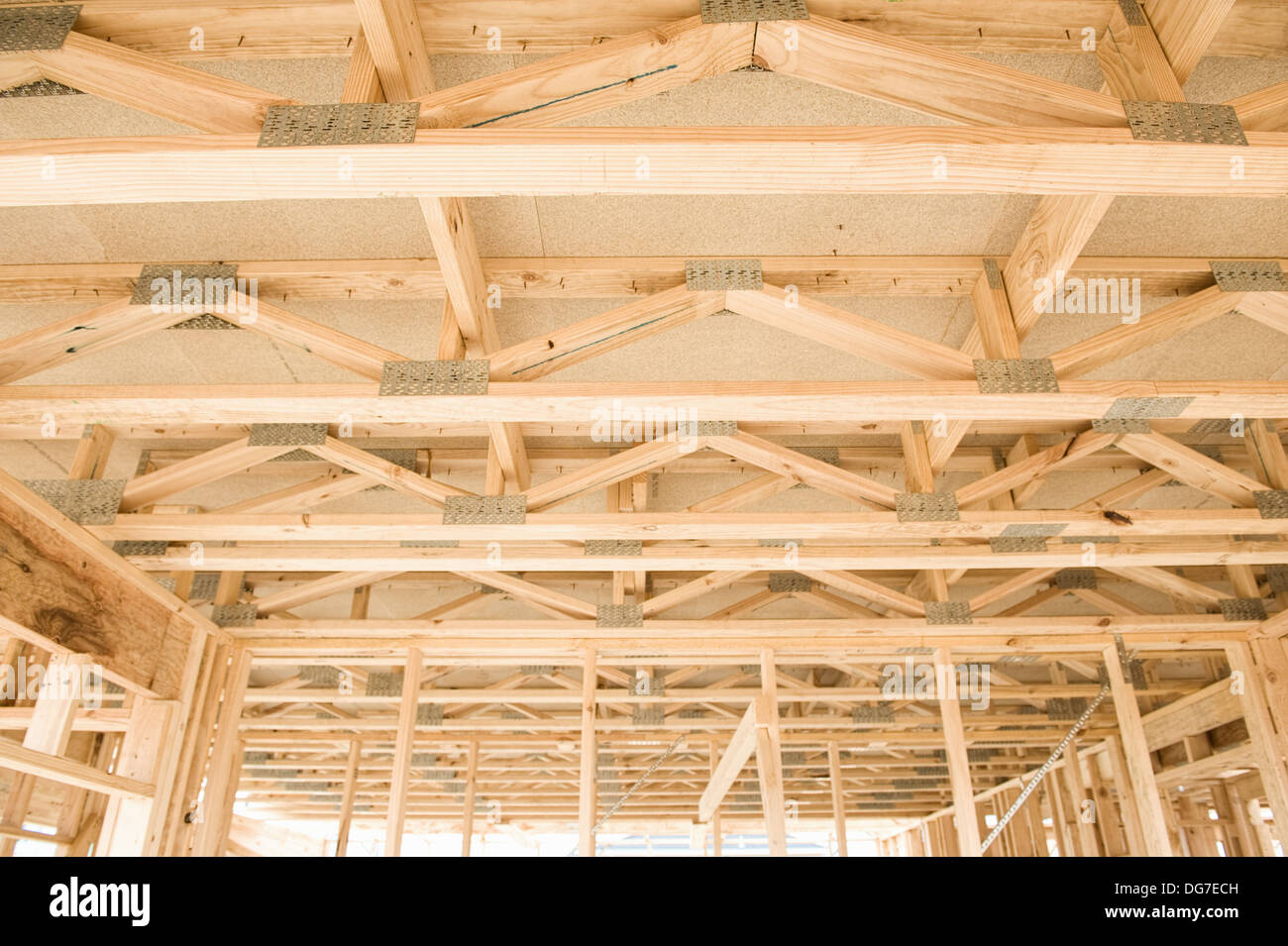 New residential construction home framing with ceiling view Stock Photo ...