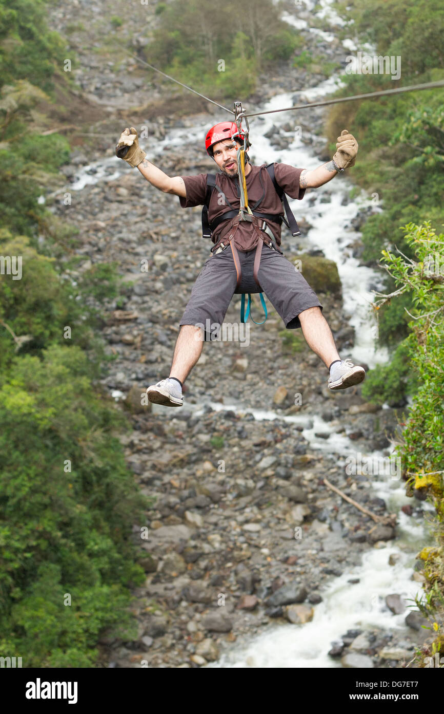 Adult Man Zip Line Adventure In Ecuadorian Rainforest Stock Photo - Alamy