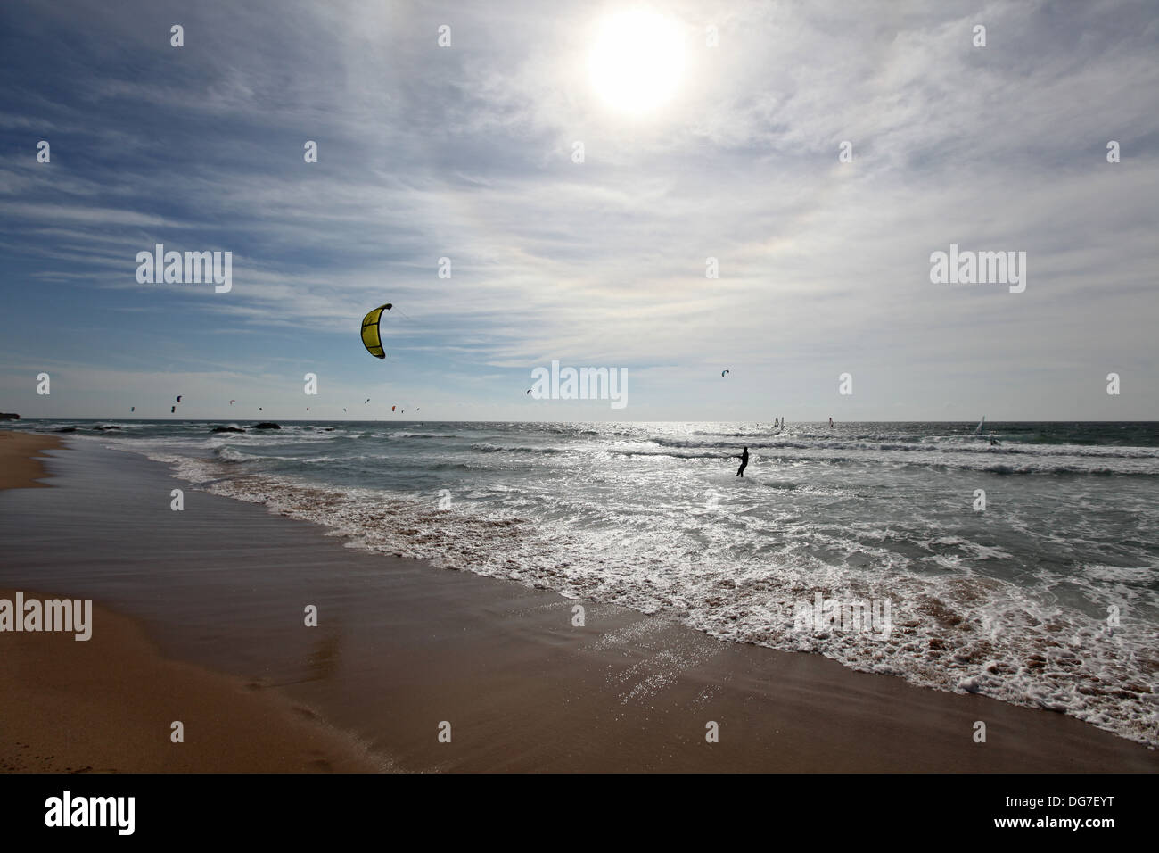 Kite surfing on Guincho Beach in central Portugal Stock Photo - Alamy