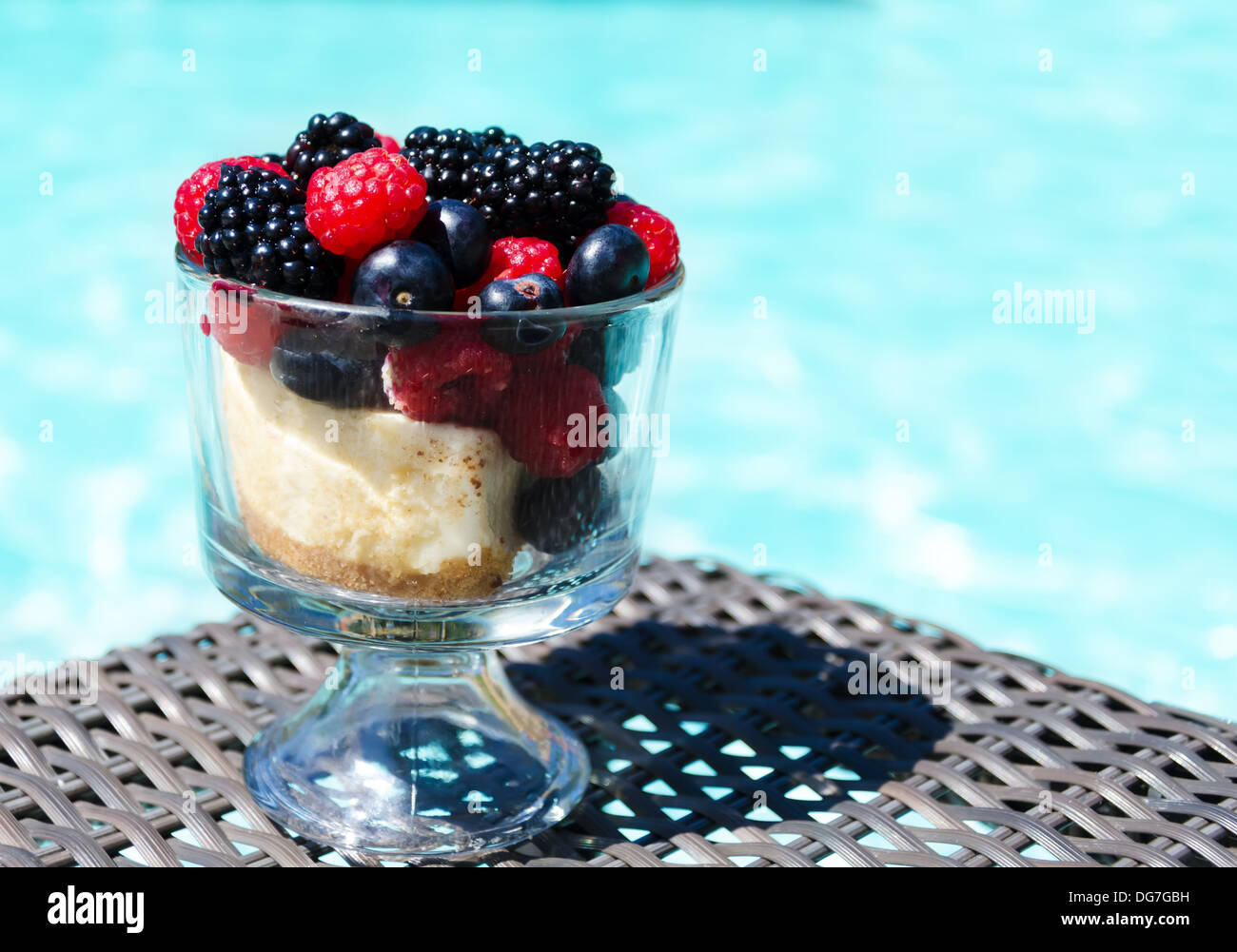 Morning dessert with fresh berries by the swimming pool Stock Photo - Alamy