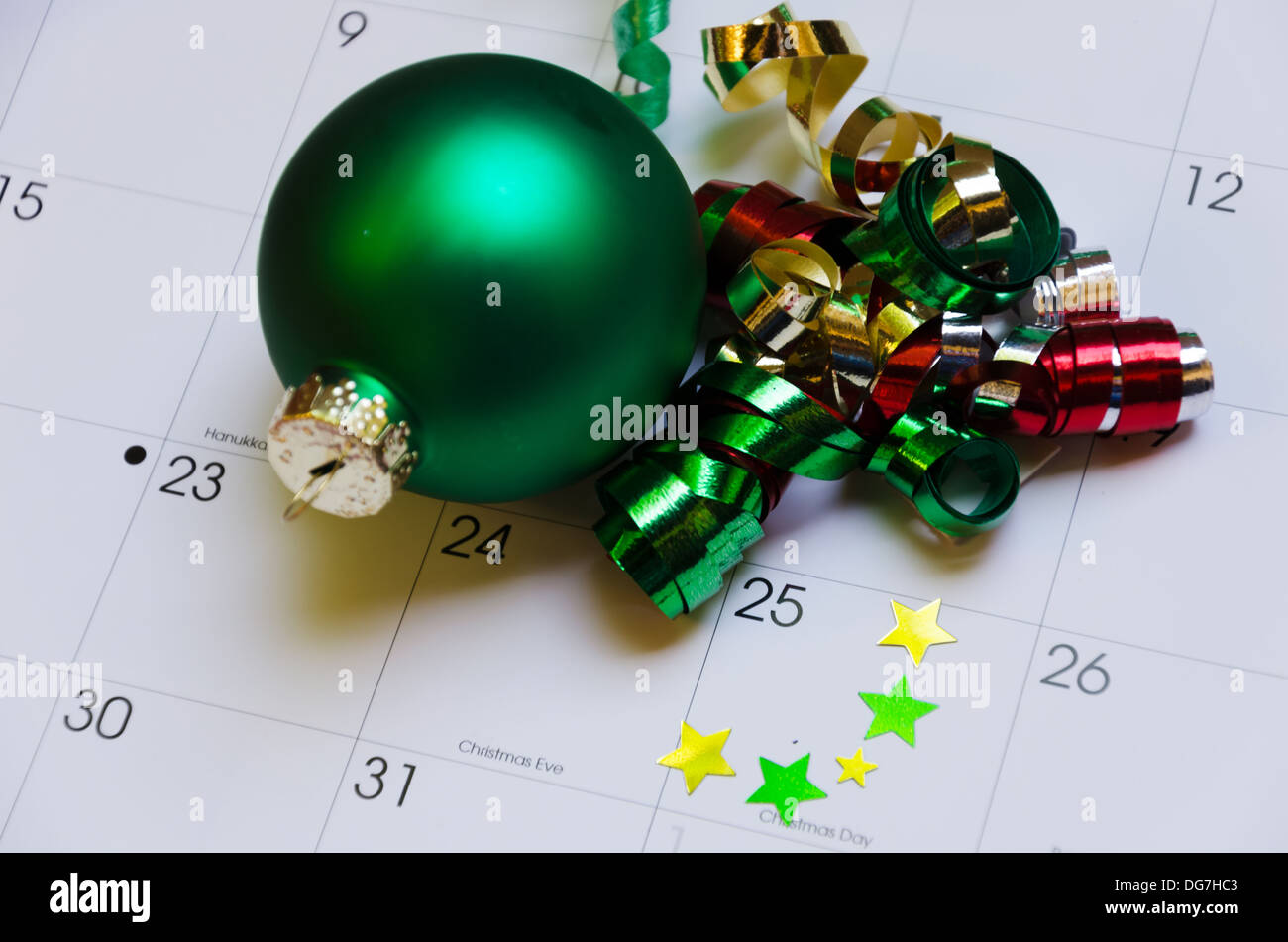 Christmas day in calendar with decoration Stock Photo - Alamy