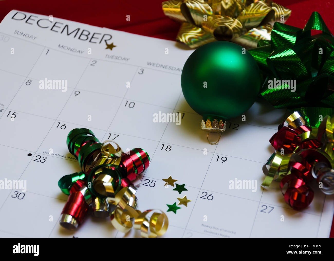 Christmas day in calendar with decoration Stock Photo - Alamy